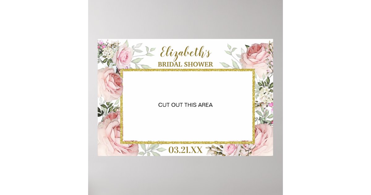 Blush Pink Floral Gold Photo Booth Frame Prop Poster | Zazzle