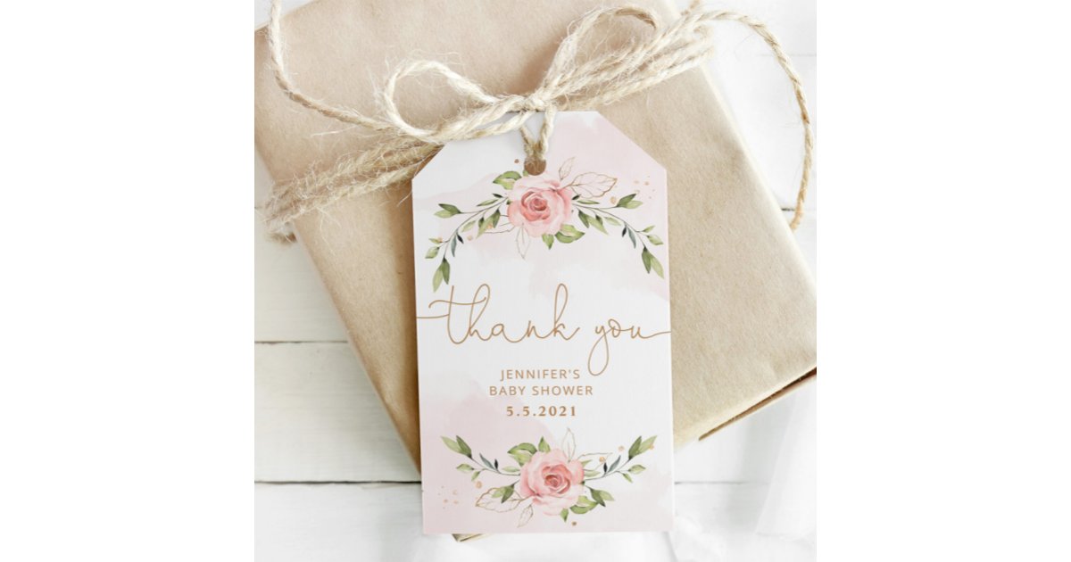 Blush pink floral gold thank you gift tags | Zazzle