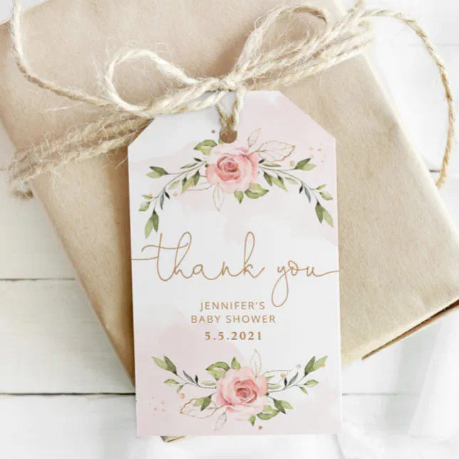 Blush pink floral gold thank you gift tags | Zazzle