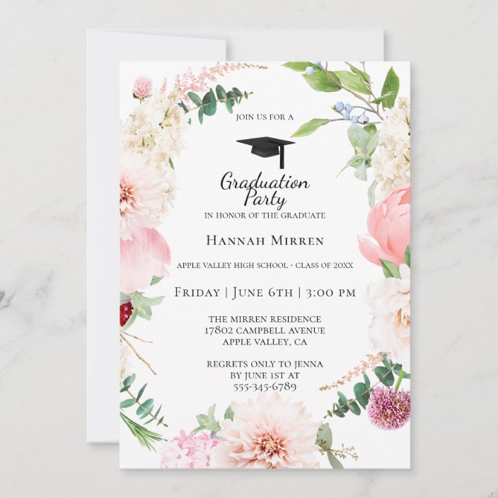 Blush Pink Floral Graduation Party Invitation | Zazzle.com