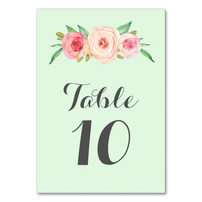 Blush Pink Floral Mint Table Number Cards | Zazzle