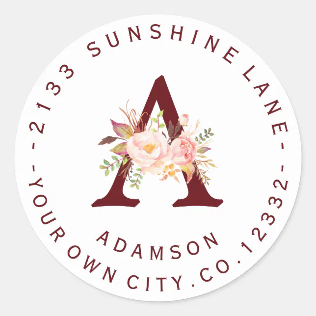 Blush Pink Floral Monogram Circular Address Label | Zazzle