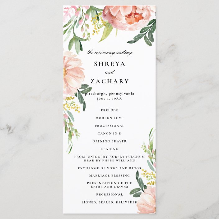 Blush Pink Floral Peony Wedding Ceremony Program | Zazzle.com