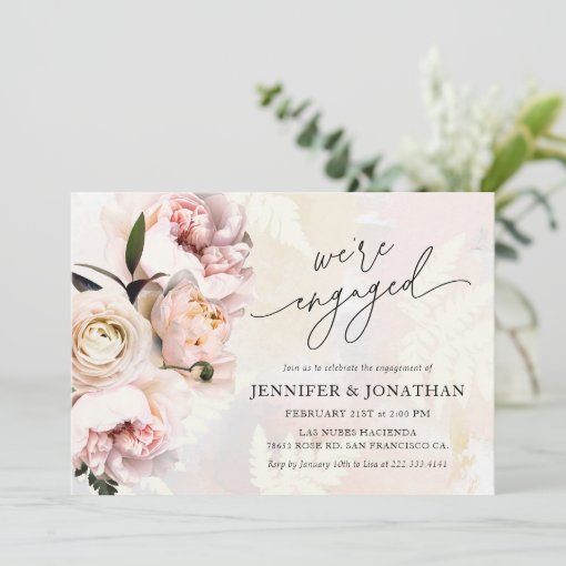 Blush Pink Floral Photo Engagement Party Invitation | Zazzle