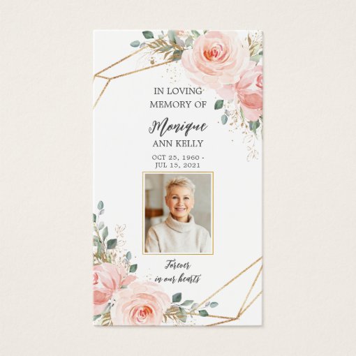 Blush Pink Floral Photo Funeral Memorial Bookmark | Zazzle