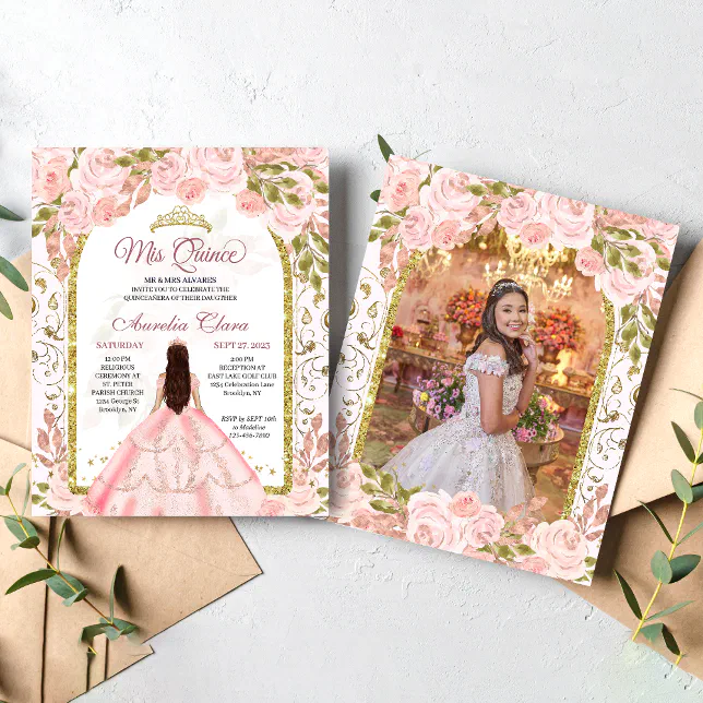 Blush Pink Floral Princess Arch Photo Quinceanera | Zazzle