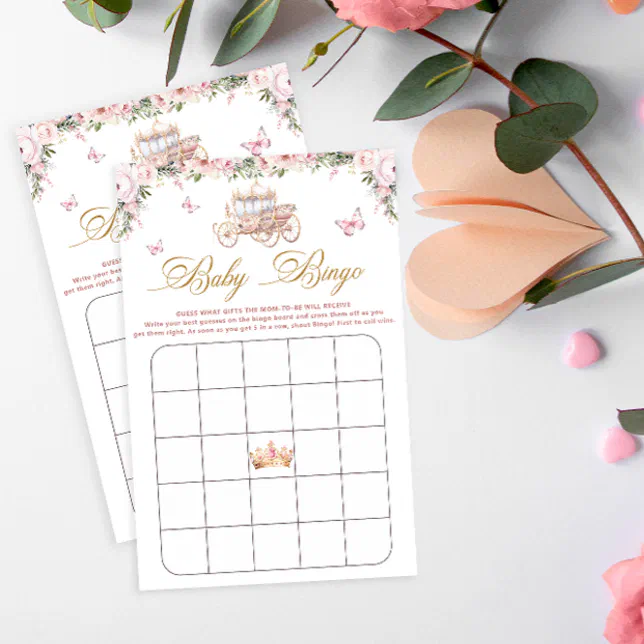 Blush Pink Floral Princess Baby Shower Bingo Game | Zazzle