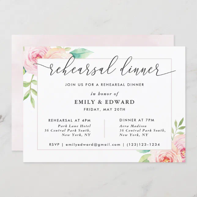 Blush Pink Floral Rehearsal Dinner Invitation | Zazzle