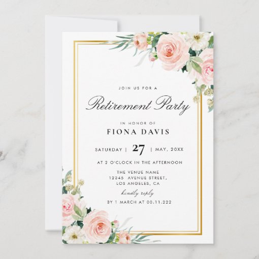 blush pink floral retirement party invitation | Zazzle