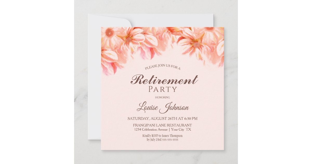 Blush Pink Floral Retirement Party Invitation | Zazzle
