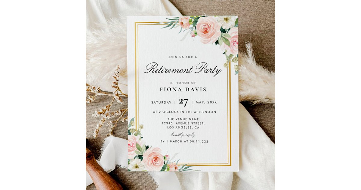 blush pink floral retirement party invitation | Zazzle