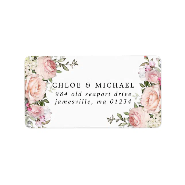Blush Pink Floral Rustic Wedding Mailing Label | Zazzle