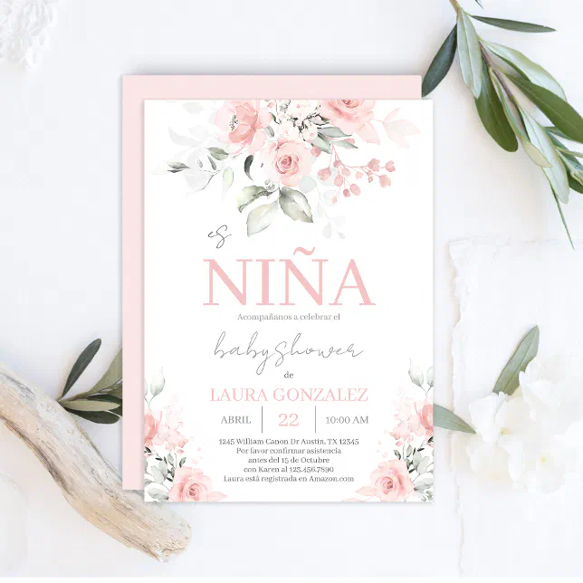 Blush Pink Floral Spanish Baby Shower Girl Invitation | Zazzle