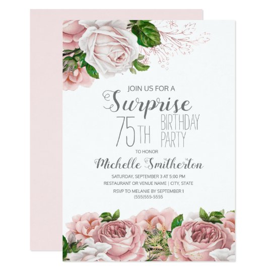 Blush Pink Floral Surprise 75th Birthday Women Invitation
