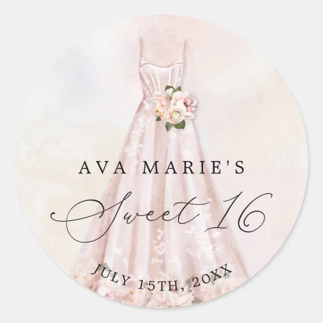 Blush Pink Floral Sweet 16th Birthday Classic Classic Round Sticker ...