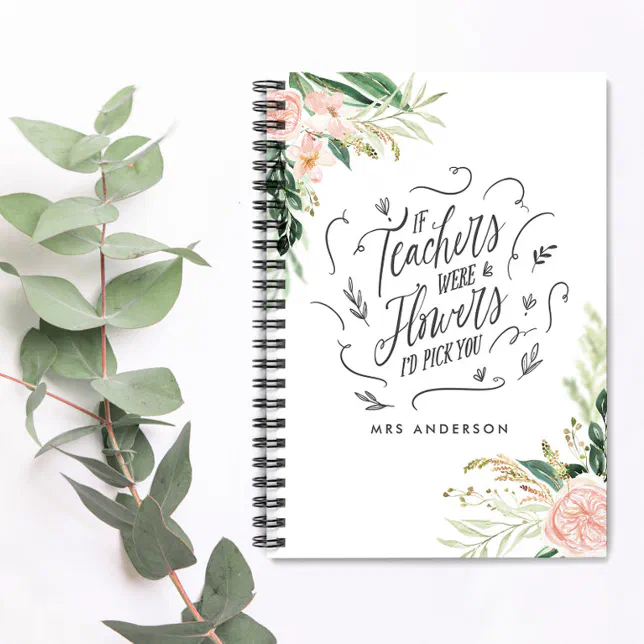 Blush pink floral thank you teacher gift announcem notebook | Zazzle