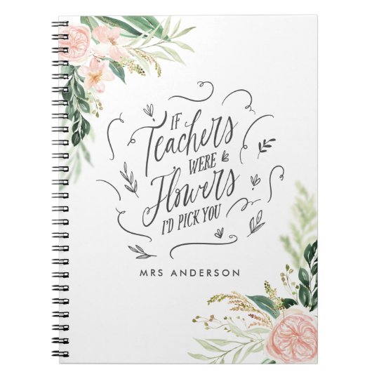 Blush pink floral thank you teacher gift announcem notebook | Zazzle.com