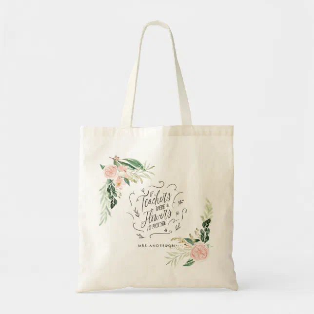 Blush pink floral thank you teacher gift announcem tote bag | Zazzle