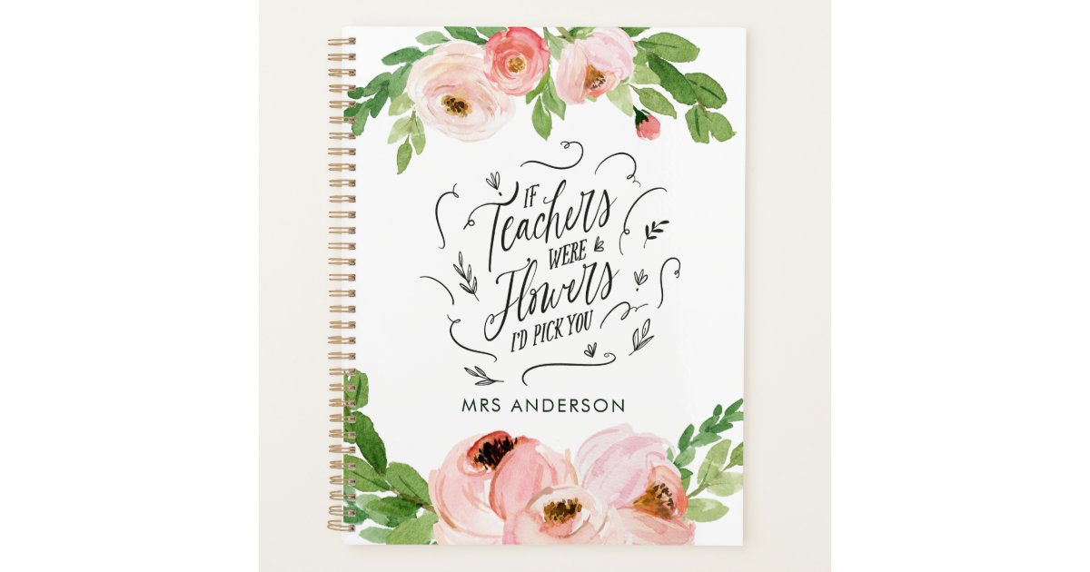 Blush pink floral thank you teacher gift planner | Zazzle