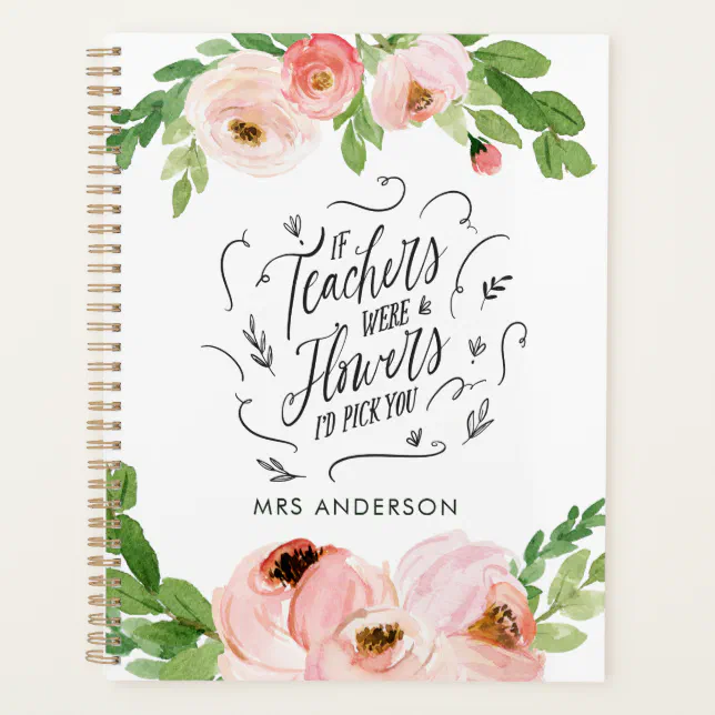 Blush pink floral thank you teacher gift planner | Zazzle