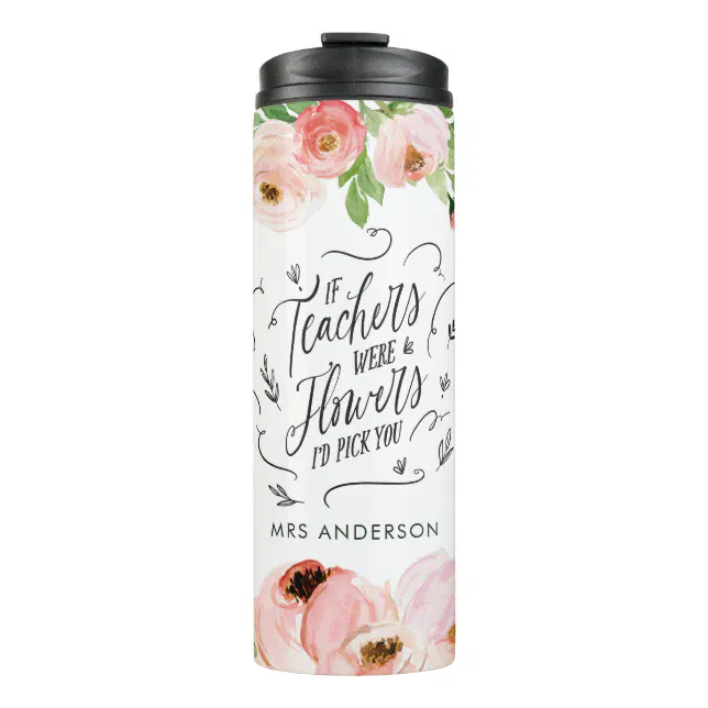 Blush pink floral thank you teacher gift thermal tumbler | Zazzle