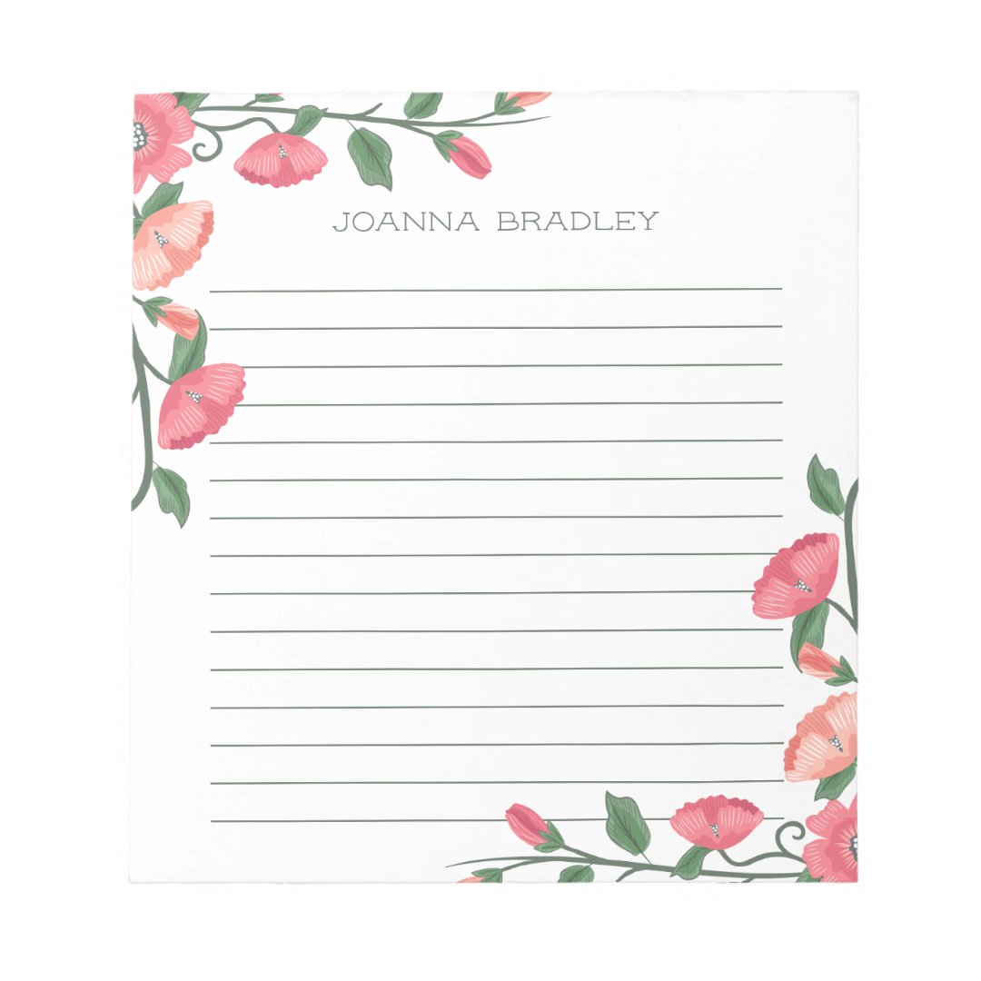 Blush Pink Floral Vines - Lined Notepad | Zazzle