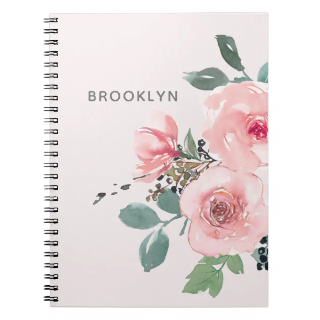Blush Pink Floral Watercolor Pretty Notebook | Zazzle