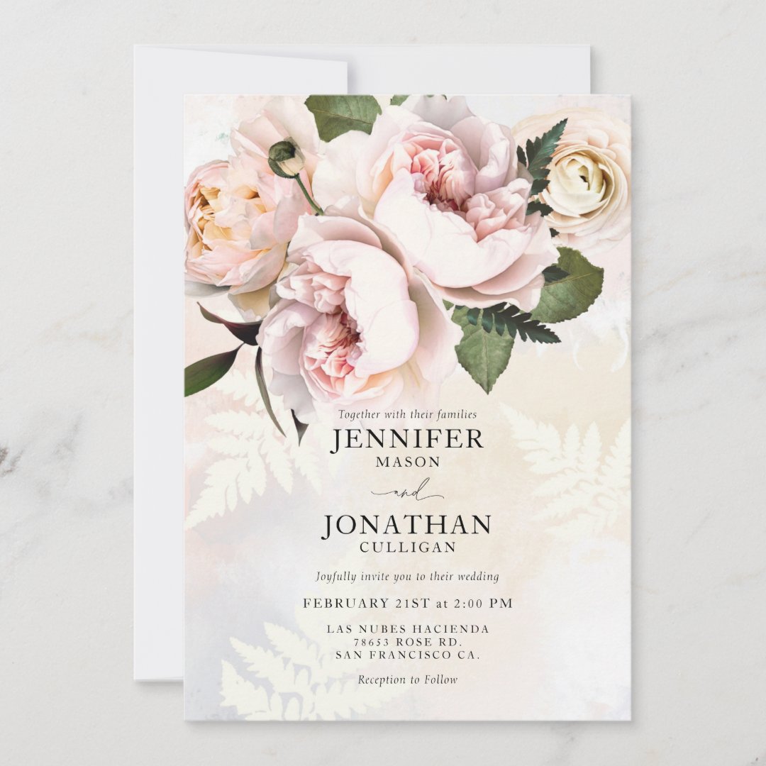 Blush Pink Floral Wedding Invitation | Zazzle