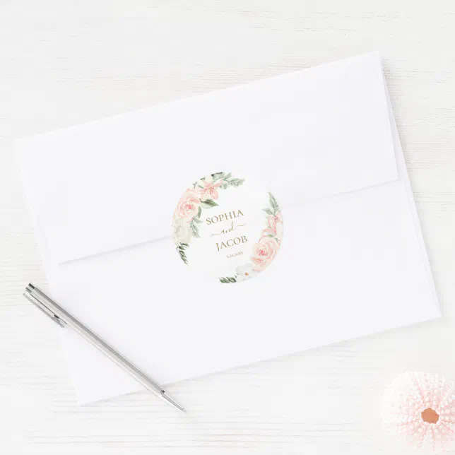 Blush Pink Floral Wedding Invitation Envelope Seal | Zazzle