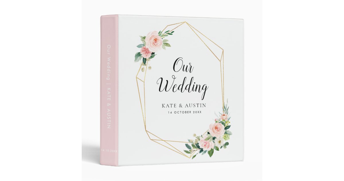 blush pink floral wedding photo album 3 ring binder | Zazzle