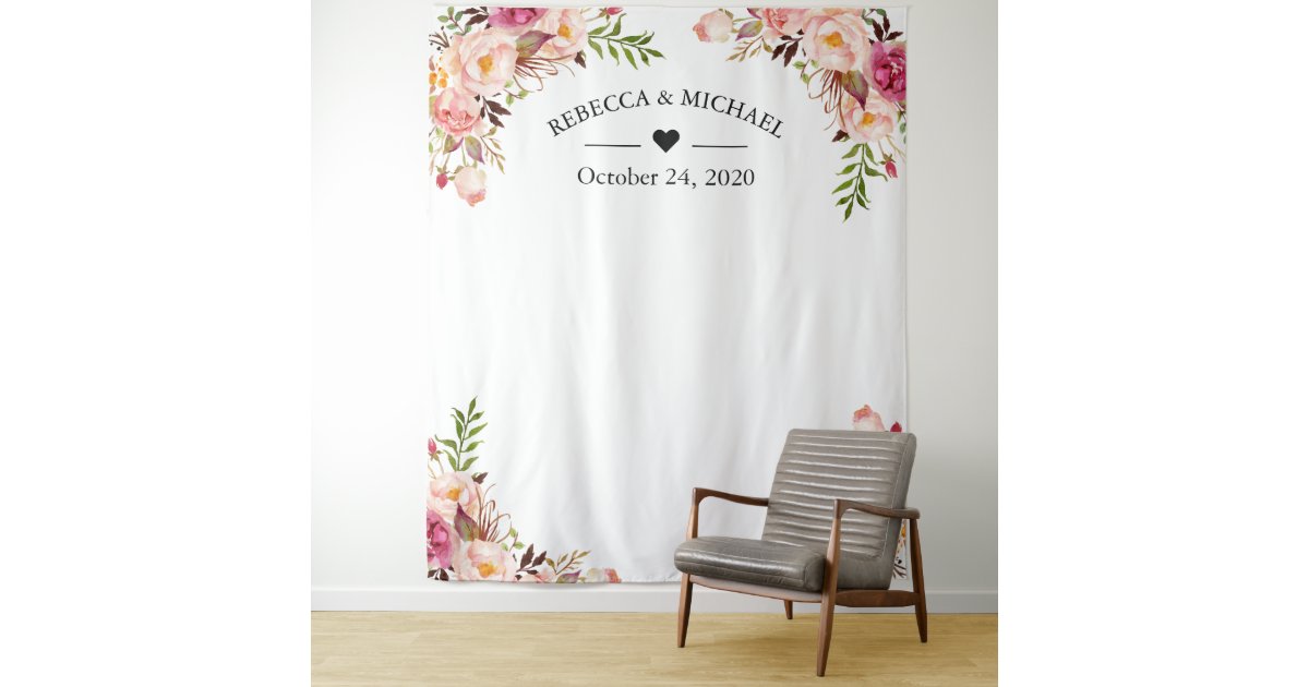 Blush Pink Floral Wedding Photo Booth Backdrop | Zazzle