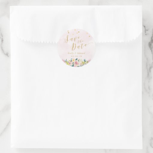Blush Pink Floral Wedding Save The Date Classic Round Sticker Zazzle