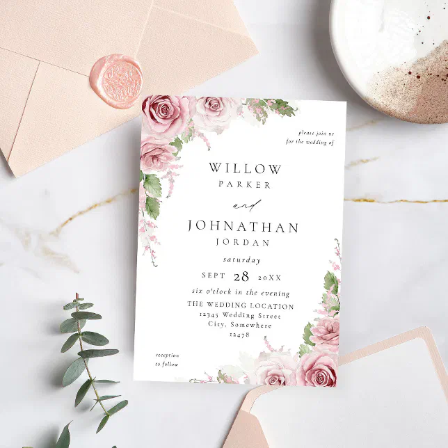 Blush Pink Floral Wedding V2 Invitation | Zazzle