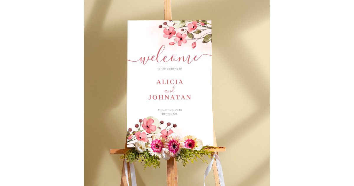 Blush pink floral wedding welcome sign | Zazzle
