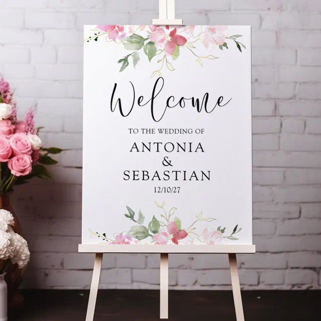 Blush Pink Floral Wedding Welcome Sign Foam Board | Zazzle