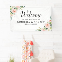 blush pink floral welcome wedding banner | Zazzle
