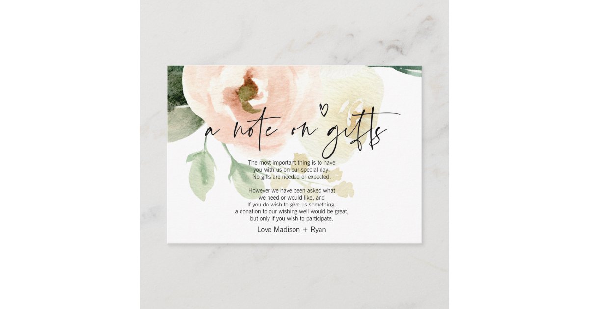 Blush Pink Floral Well Wedding Note on Gifts Card | Zazzle