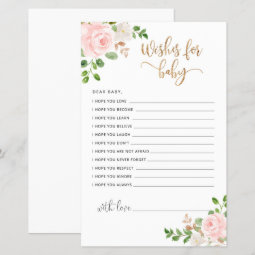 Blush pink floral wishes for baby card | Zazzle