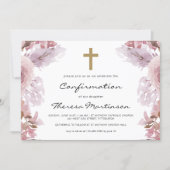 Blush Pink Floral with Cross Confirmation Invitation | Zazzle