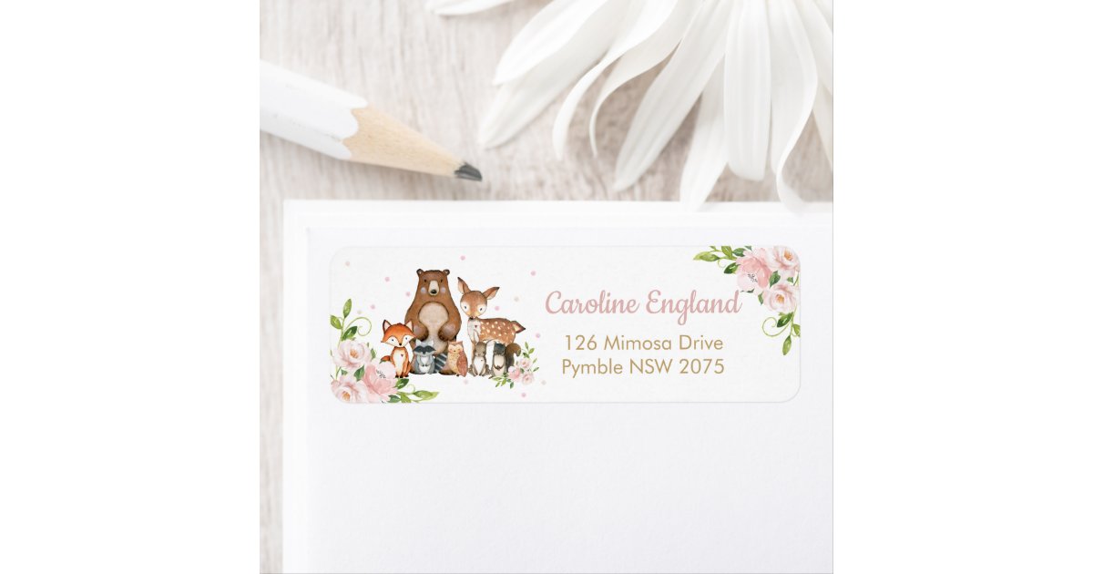 Blush Pink Floral Woodland Animals Return Address Label | Zazzle