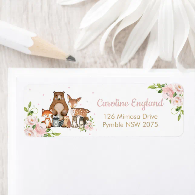 Blush Pink Floral Woodland Animals Return Address Label | Zazzle