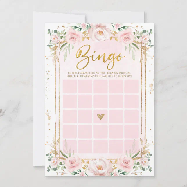 Blush Pink Flowers Bingo Baby Shower Game Card | Zazzle