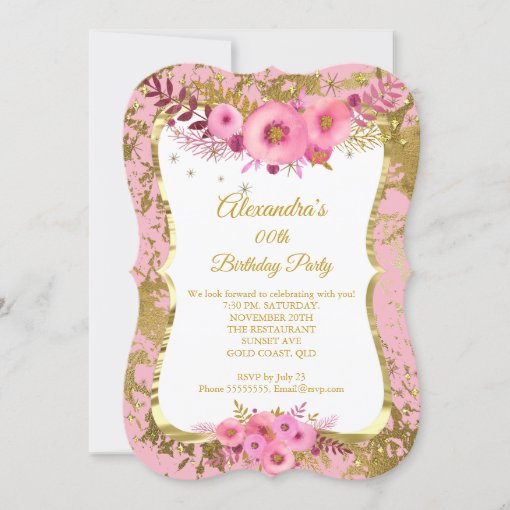 Blush Pink Flowers Gold Birthday Party 2 Invitation Zazzle