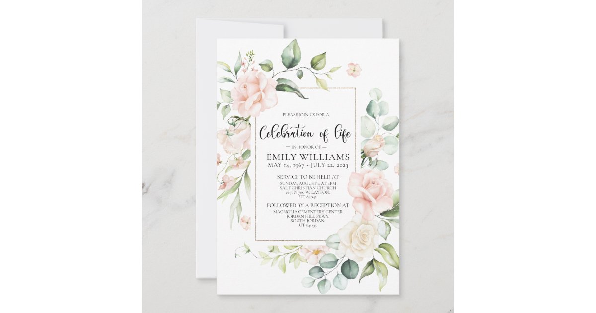 Blush Pink Funeral Invitation | Zazzle