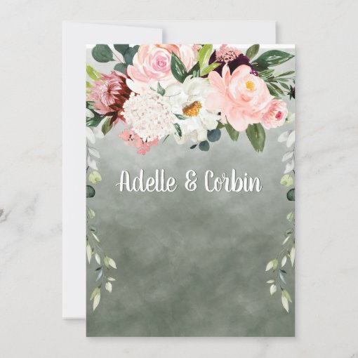 Blush Pink Garden Sage Green White Font Wedding Invitation | Zazzle