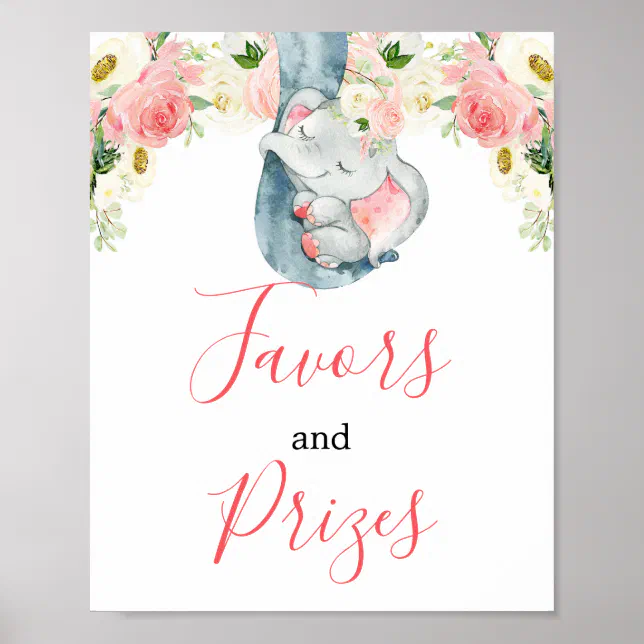 Blush pink girl elephant favors prizes sign | Zazzle