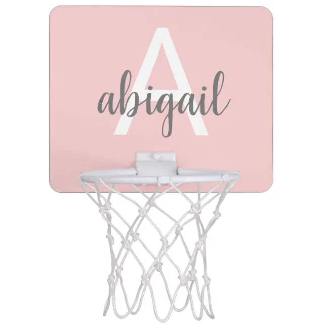 Blush Pink Girly Gray Monogram Mini Basketball Hoop | Zazzle