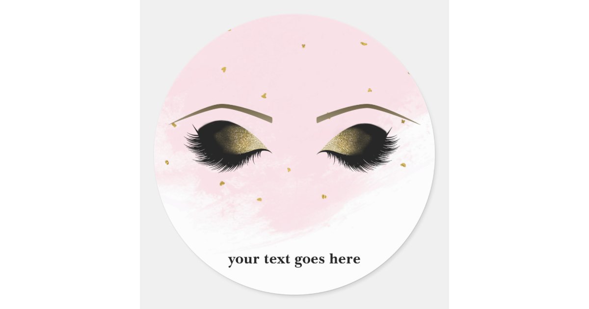 Blush Pink Glam Gold Makeup Eyelashes Favor Classic Round Sticker | Zazzle