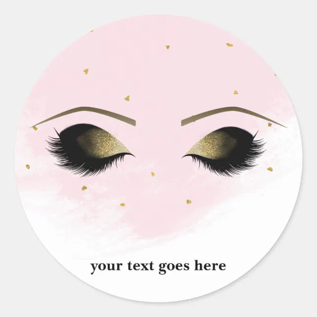Blush Pink Glam Gold Makeup Eyelashes Favor Classic Round Sticker | Zazzle