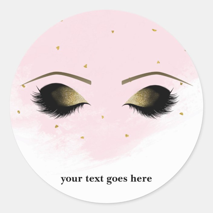 Blush Pink Glam Gold Makeup Eyelashes Favor Classic Round Sticker ...